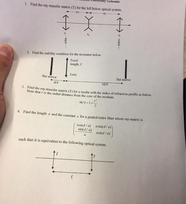 Solved 1. Find the ray-transfer matrix (D) for the left | Chegg.com