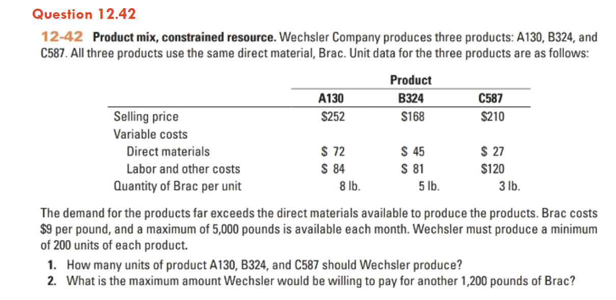 Solved 12-42 Product mix, constrained resource. Wechsler | Chegg.com
