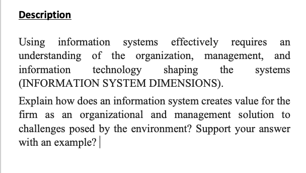 Solved Description Using information systems systems | Chegg.com