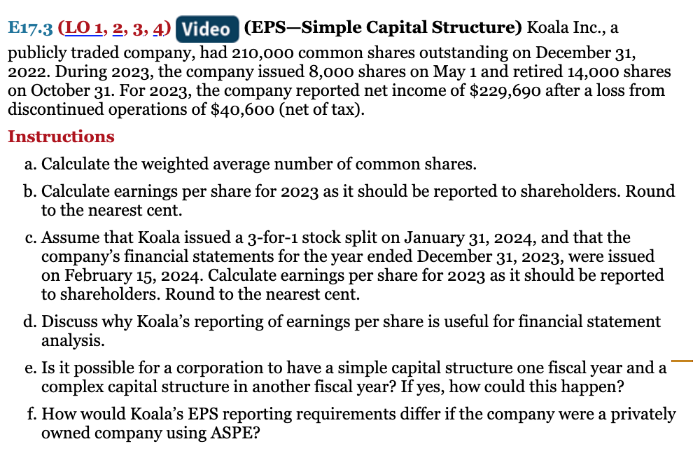 Solved E17.3 (LO 1, 2, 3, 4) Video (EPS-Simple Capital | Chegg.com