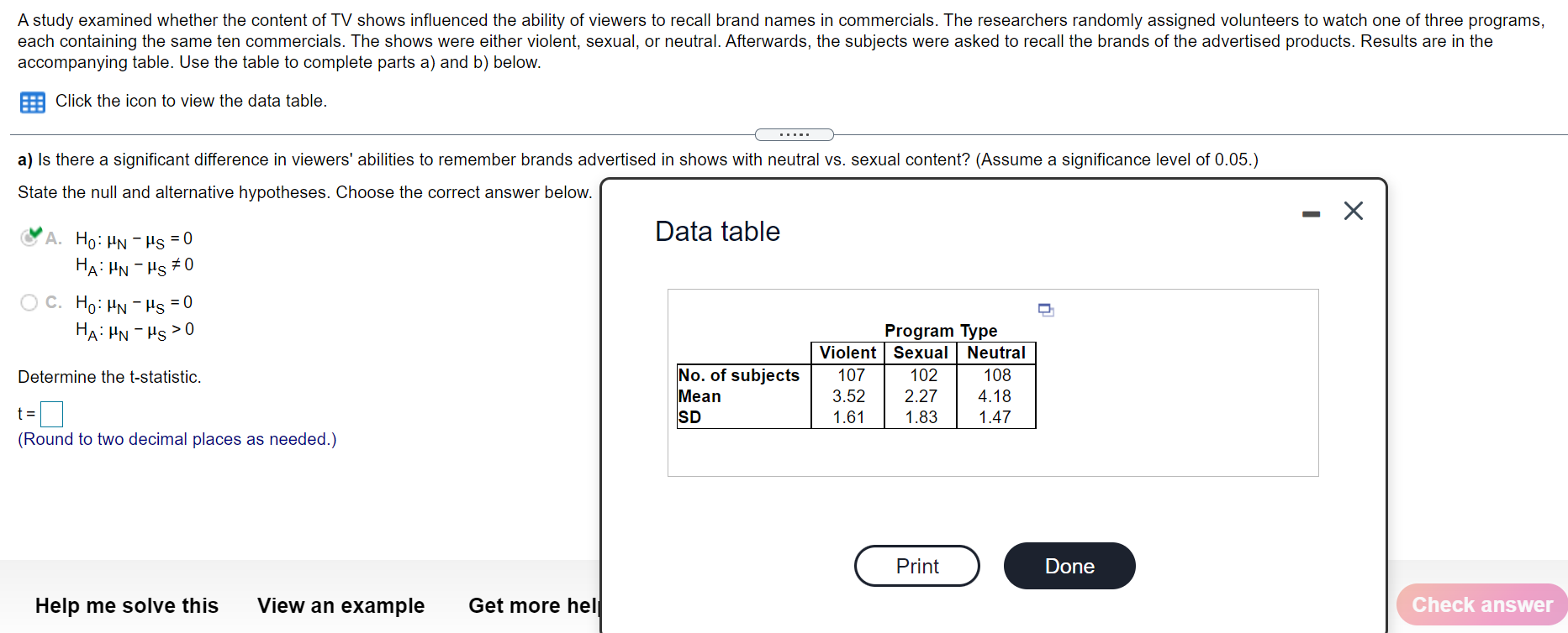 Solved A study examined whether the content of TV shows | Chegg.com