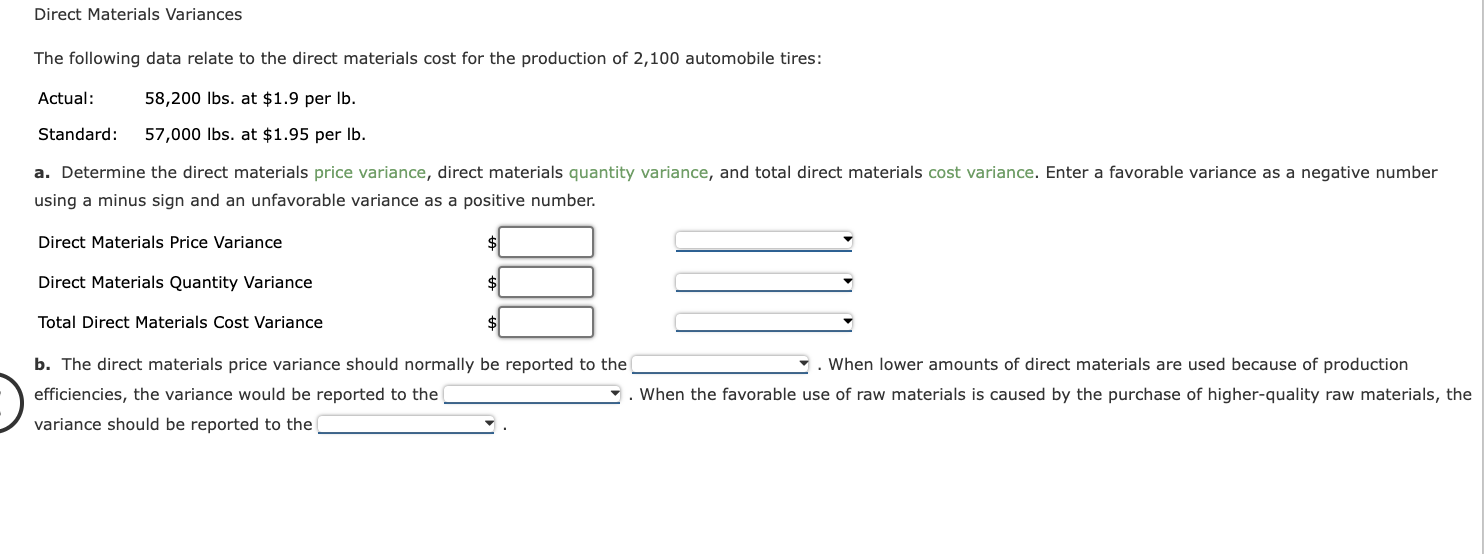 Solved Direct Materials Variances The following data relate | Chegg.com