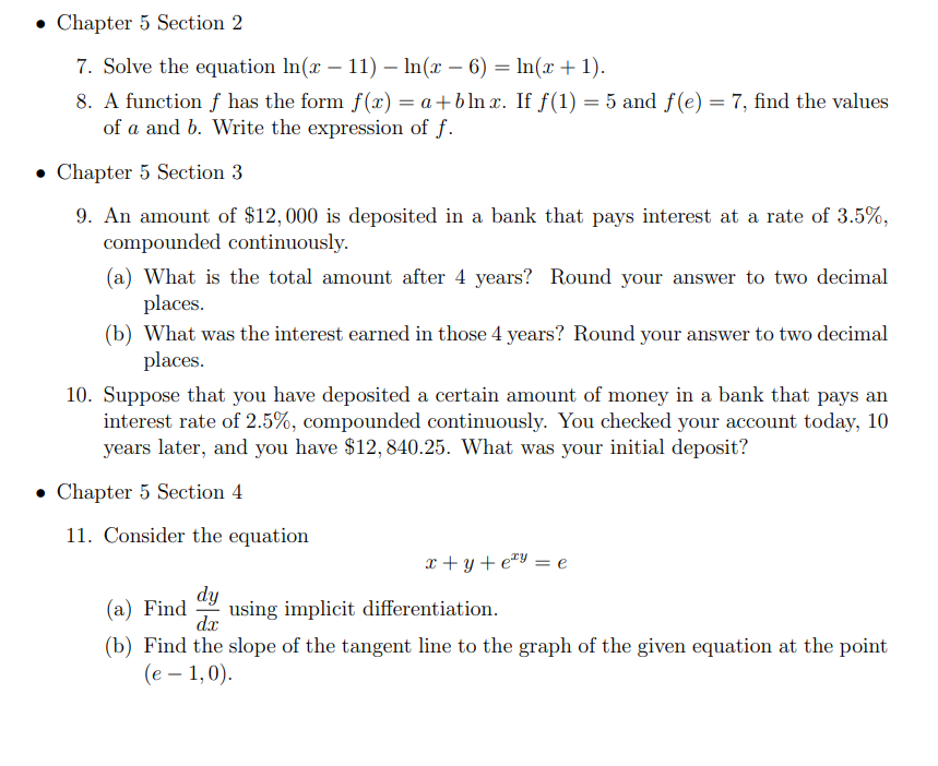 Solved • Chapter 5 Section 2 7. Solve the equation In(x – | Chegg.com