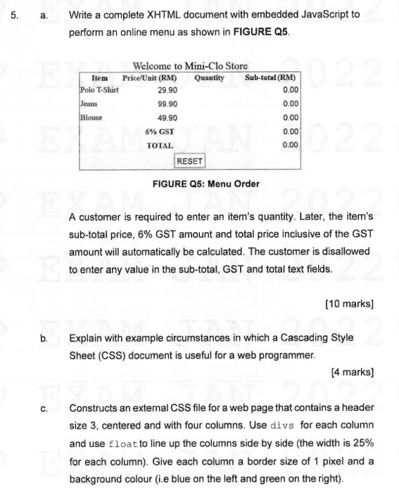 Solved A Write A Complete Xhtml Document With Embedded 2564