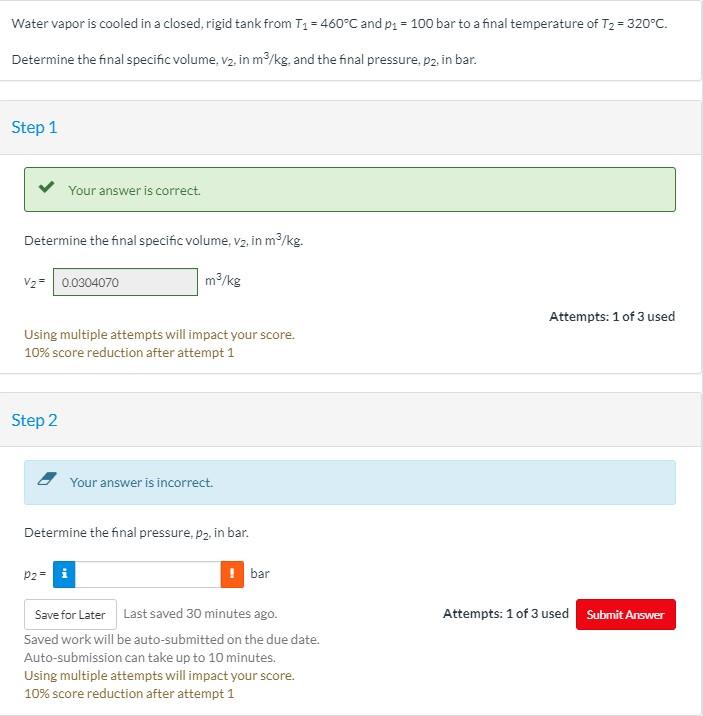 Solved Water vapor is cooled in a closed, rigid tank from T1 | Chegg.com