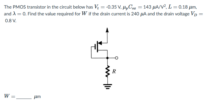 Solved The PMOS transistor in the circuit below has V+ = | Chegg.com
