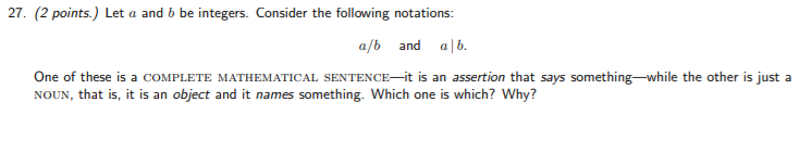 Solved 27. (2 points.) Let a and b be integers. Consider the | Chegg.com