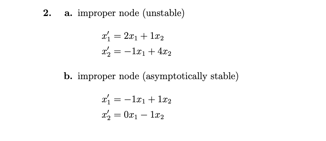 2. a. improper node (unstable) | Chegg.com
