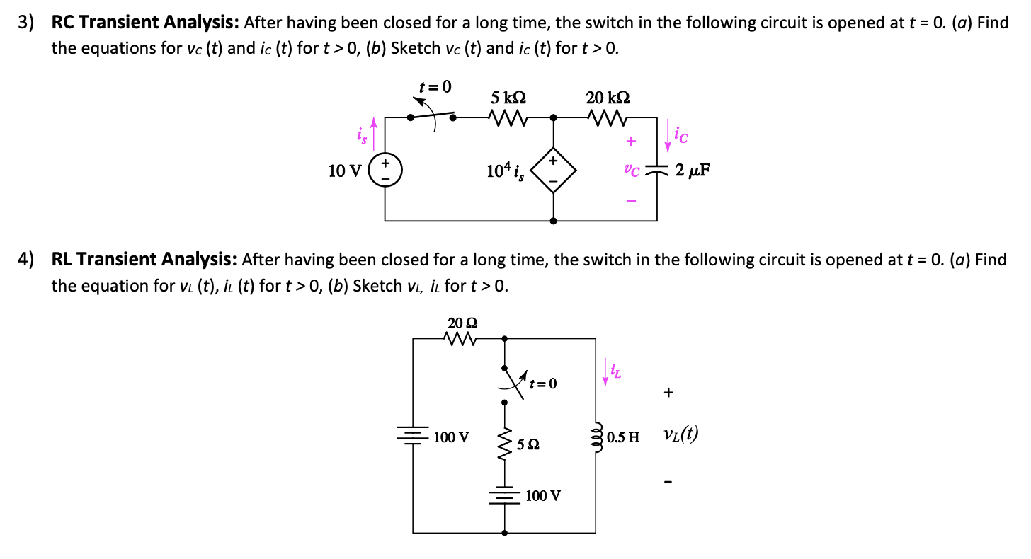 Solved 3) RC Transient Analysis: After having been closed | Chegg.com
