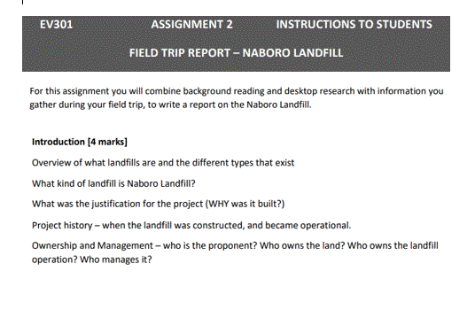 Solved EV301 ASSIGNMENT 2 FIELD TRIP REPORT - NABORO | Chegg.com