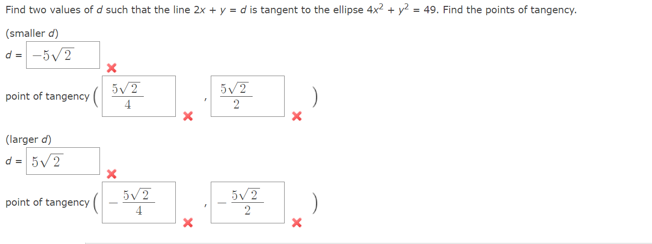 Solved Find two values of d such that the line 2x+y=d is | Chegg.com