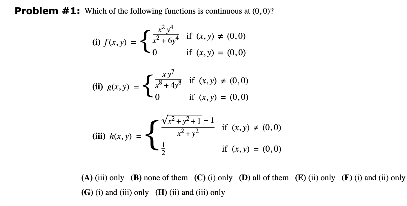 Solved Problem \# 1: Which of the following functions is | Chegg.com