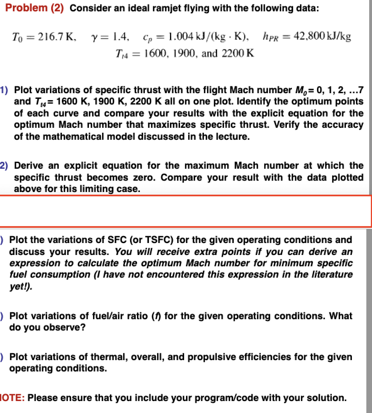 Solved Problem (2) ﻿Consider an ﻿ideal ramjet flying with | Chegg.com