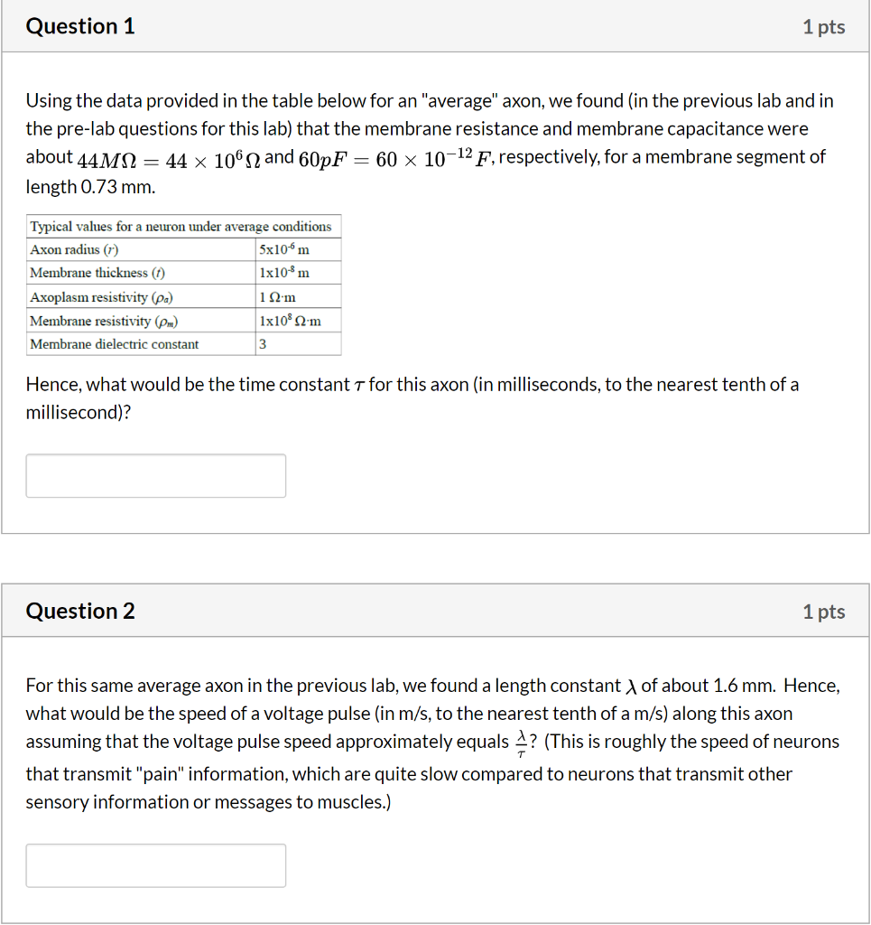 Solved Question 1 1 pts Using the data provided in the table | Chegg.com
