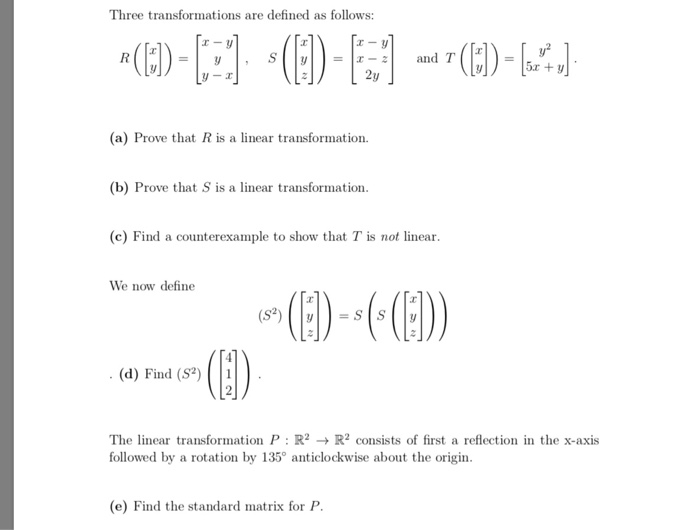 Solved Three transformations are defined as follows: | Chegg.com