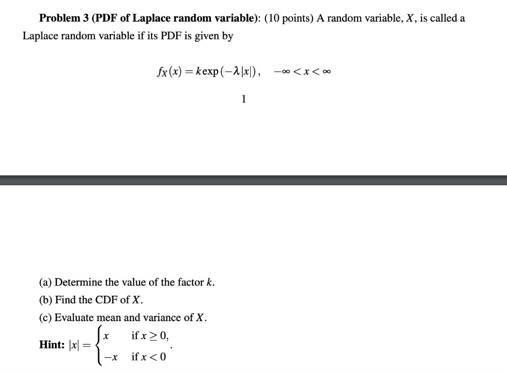 Solved Problem 3 (PDF of Laplace random variable): (10 | Chegg.com
