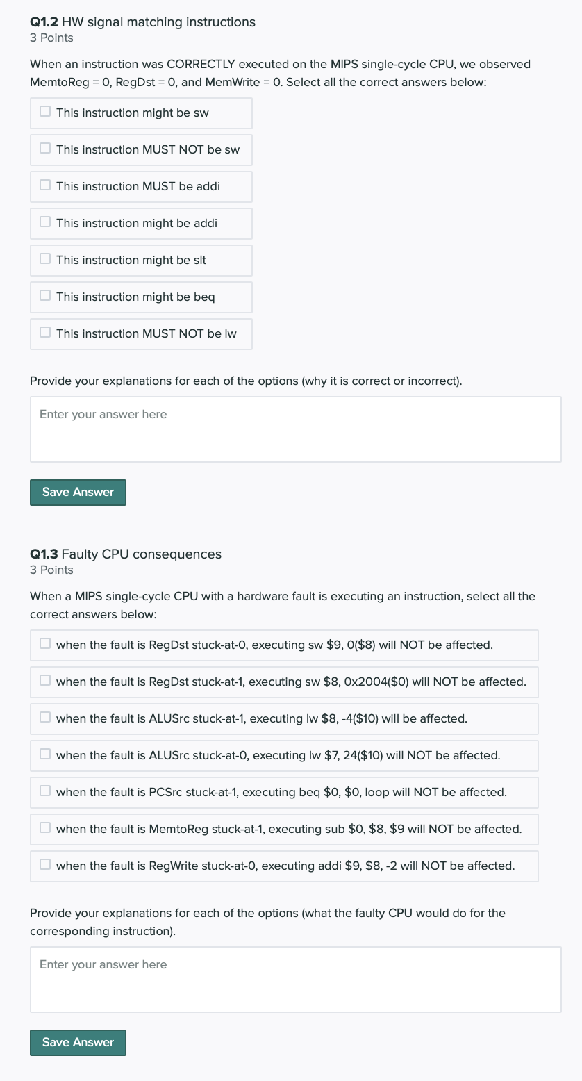 Solved Q1 MIPS single-cycle CPU 10 Points Q1.1 Iw | Chegg.com