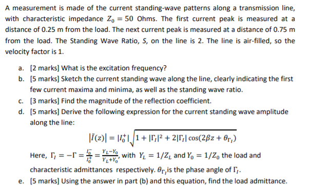 Solved A measurement is made of the current standing-wave | Chegg.com