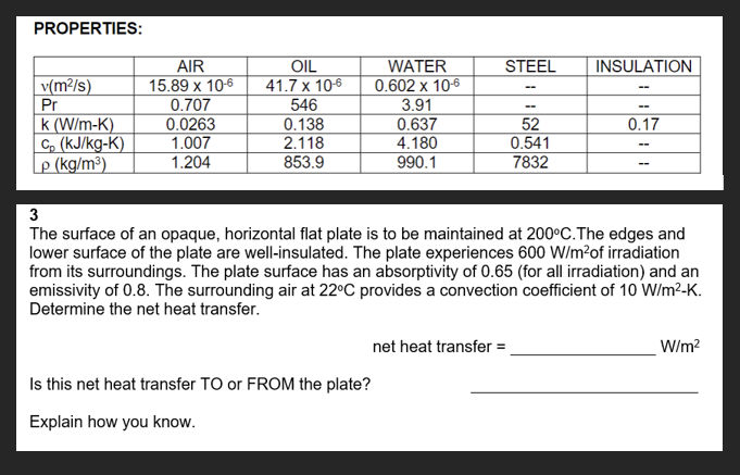 Solved PROPERTIES: 3 The surface of an opaque, horizontal | Chegg.com