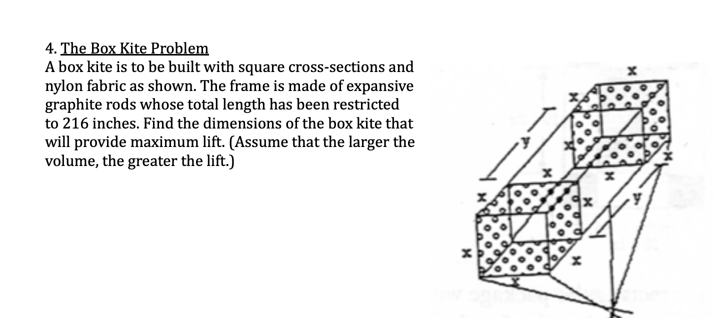 Solved 4. The Box Kite Problem A box kite is to be built | Chegg.com