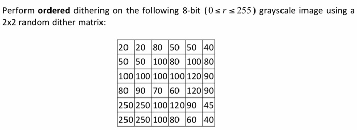 Solved Perform ordered dithering on the following 8-bit | Chegg.com