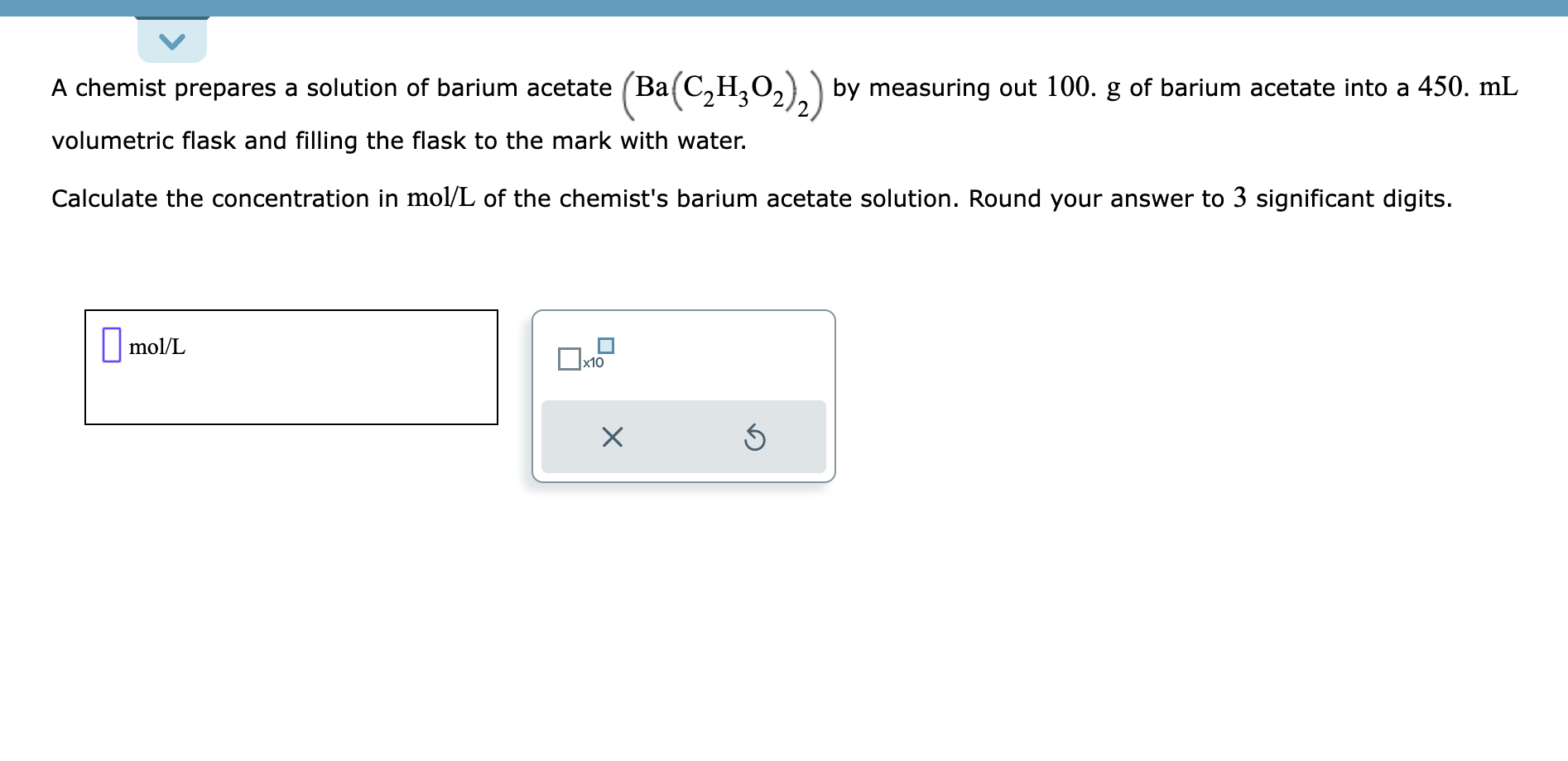 Solved A chemist prepares a solution of barium acetate | Chegg.com