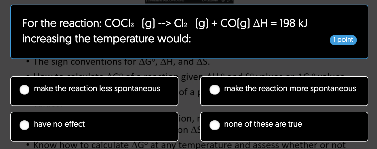 Solved For the reaction: COCl2 (g) --> Cl2 (g) + CO(g) AH = | Chegg.com