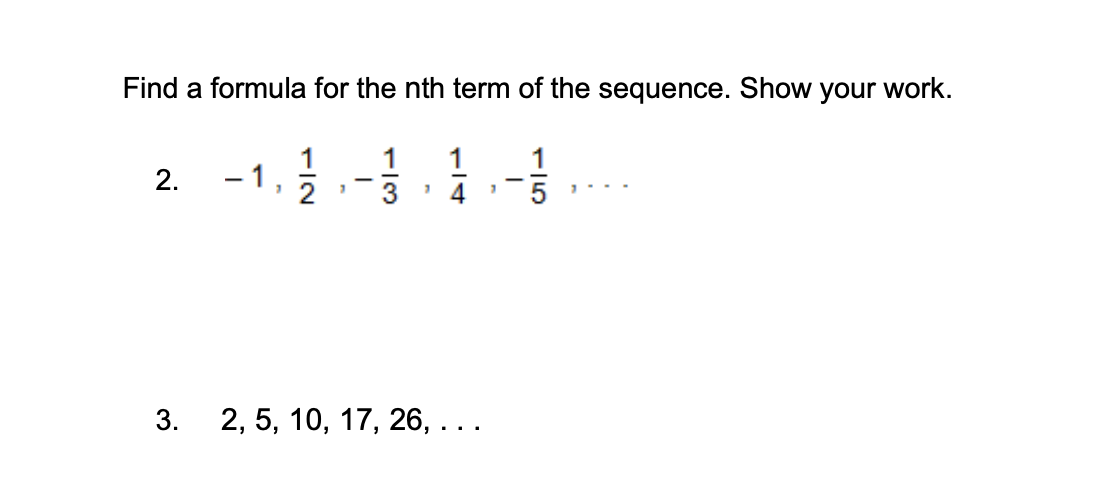 Solved Find a formula for the nth term of the sequence. Show | Chegg.com
