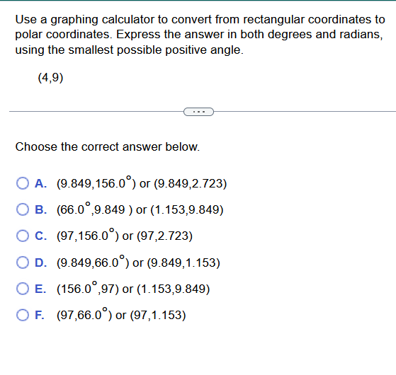 Solved Use a graphing calculator to convert from rectangular | Chegg.com