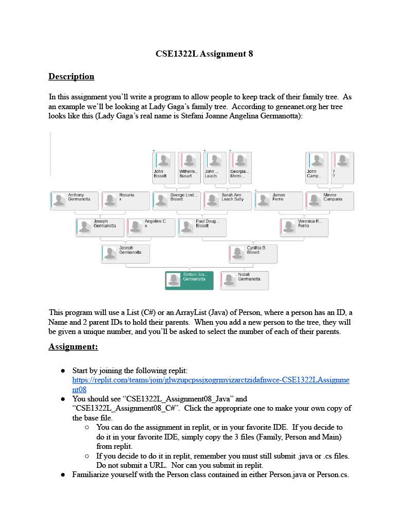 CSE1322L Assignment 8 Description In this assignment | Chegg.com
