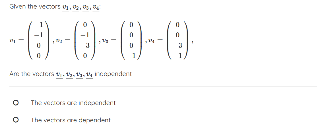 Solved Given the vectors v1?,v2?,v3?,v4?? | Chegg.com