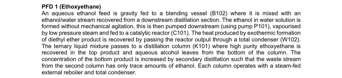 Solved PFD 1 (Ethoxyethane) An aqueous ethanol feed is | Chegg.com