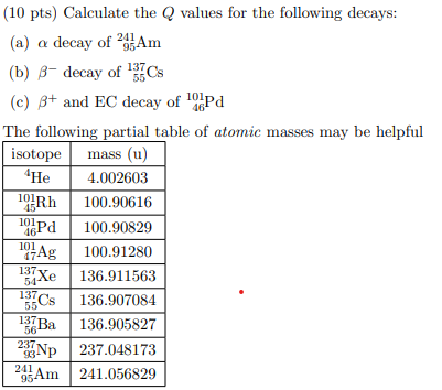 Solved (10 pts) Calculate the Q values for the following | Chegg.com