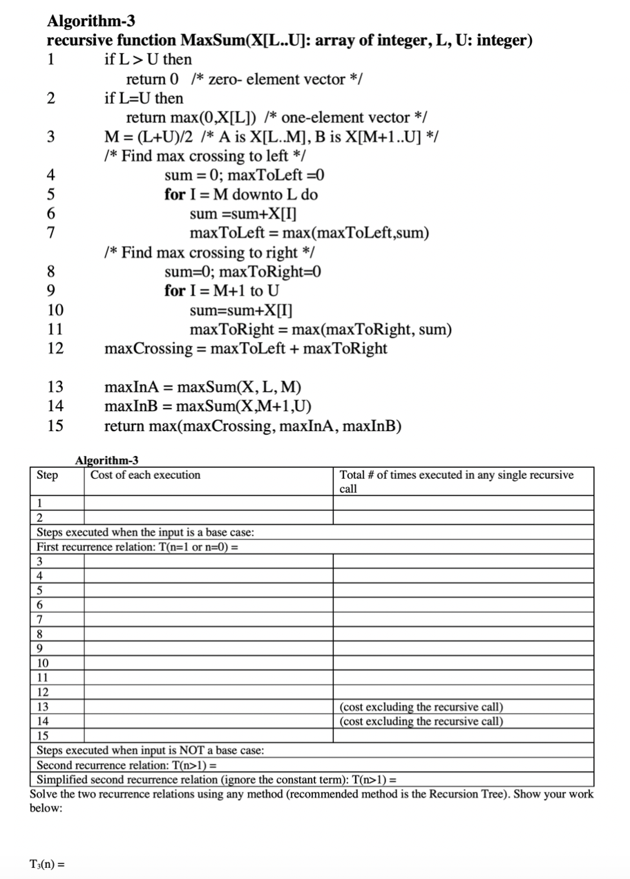 Use the algorithm to fill out the table of costs and | Chegg.com