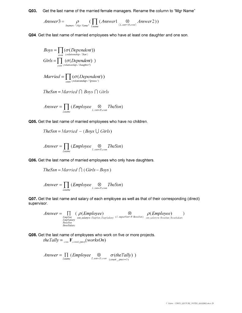 Solved For the 8 relational algebra queries listed in the | Chegg.com