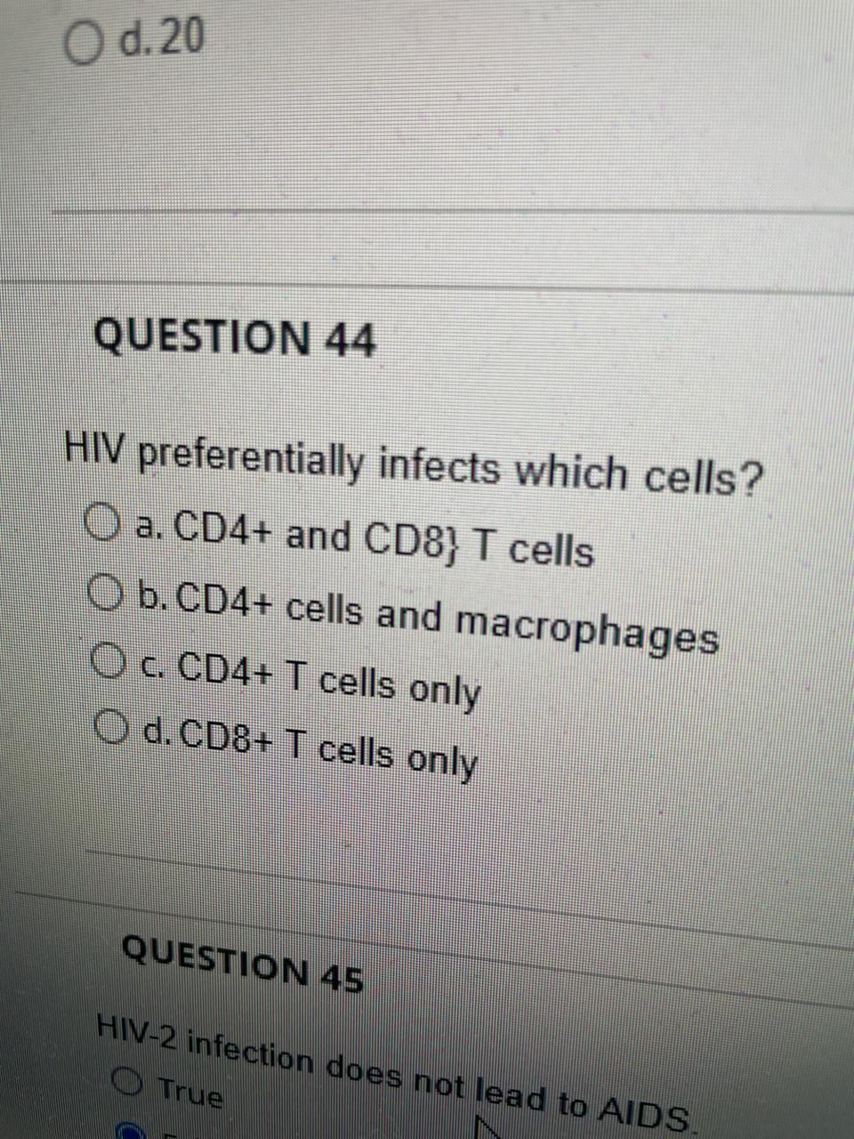 Solved d. 20 QUESTION 44 HIV preferentially infects which | Chegg.com