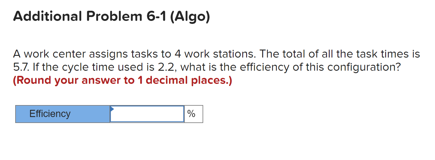 Solved Additional Problem 6-1 (Algo) A work center assigns | Chegg.com