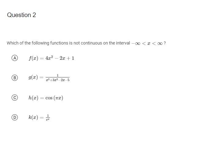Solved Which of the following functions is not continuous on | Chegg.com