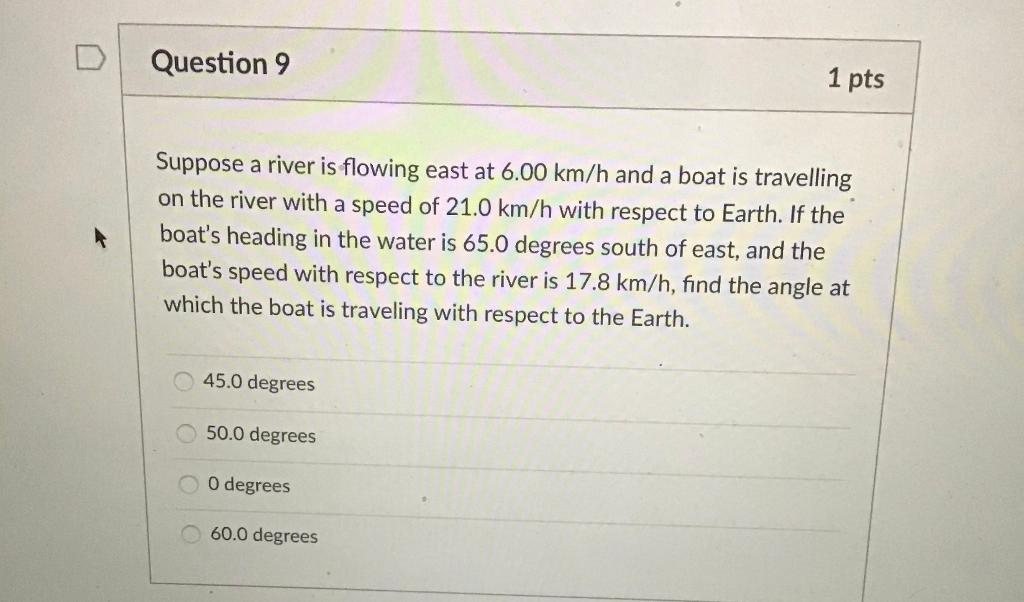Solved Question 9 1 pts Suppose a river is flowing east at | Chegg.com