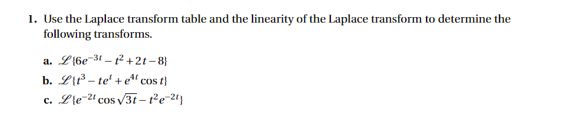 Solved 1. Use the Laplace transform table and the linearity | Chegg.com