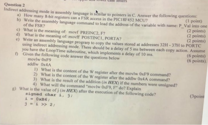 Solved letters Question 2 Indirect addressing mode in | Chegg.com