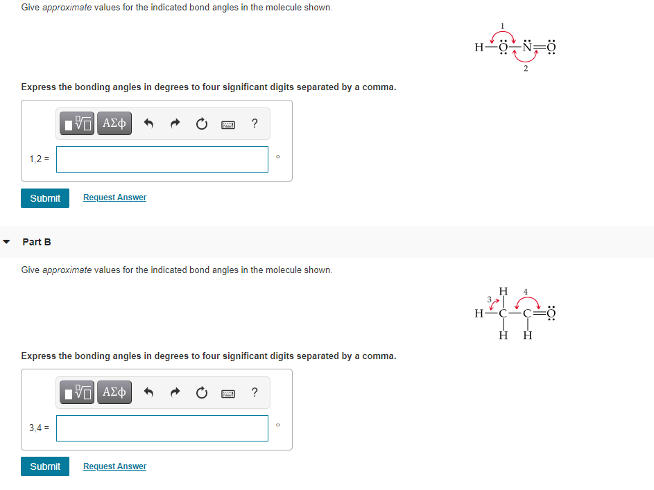 Solved Give approximate values for the indicated bond angles | Chegg.com