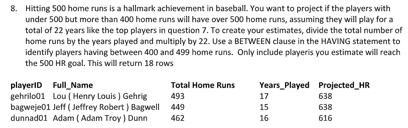 8. Hitting 500 home runs is a hallmark achievement in | Chegg.com