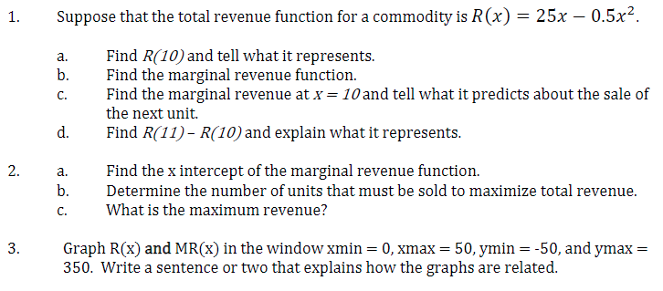 Solved 1. Suppose that the total revenue function for a | Chegg.com