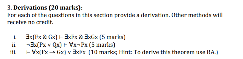 Solved 3. Derivations (20 marks): For each of the questions | Chegg.com