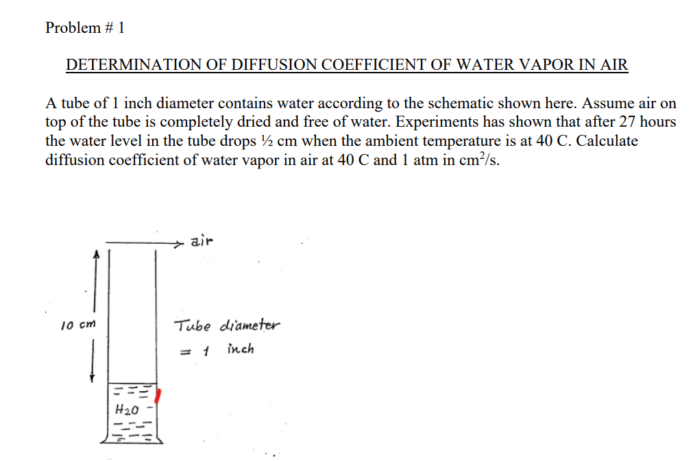 Solved Problem # 1DETERMINATION OF DIFFUSION COEFFICIENT OF | Chegg.com