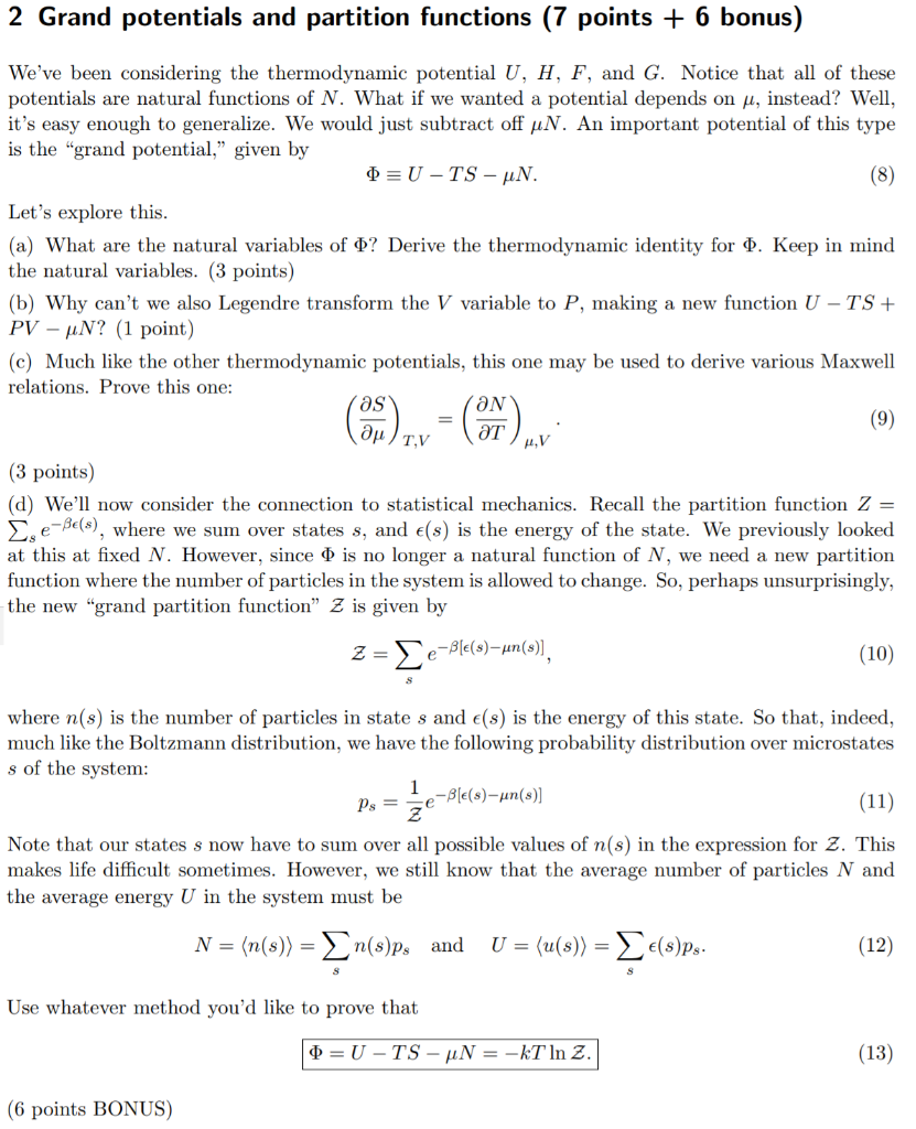 Solved 2 Grand potentials and partition functions (7 points | Chegg.com