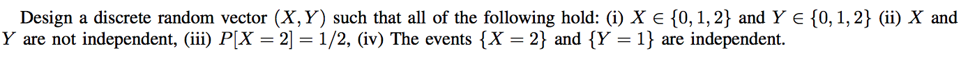 Solved Design a discrete random vector (X,Y) such that all | Chegg.com