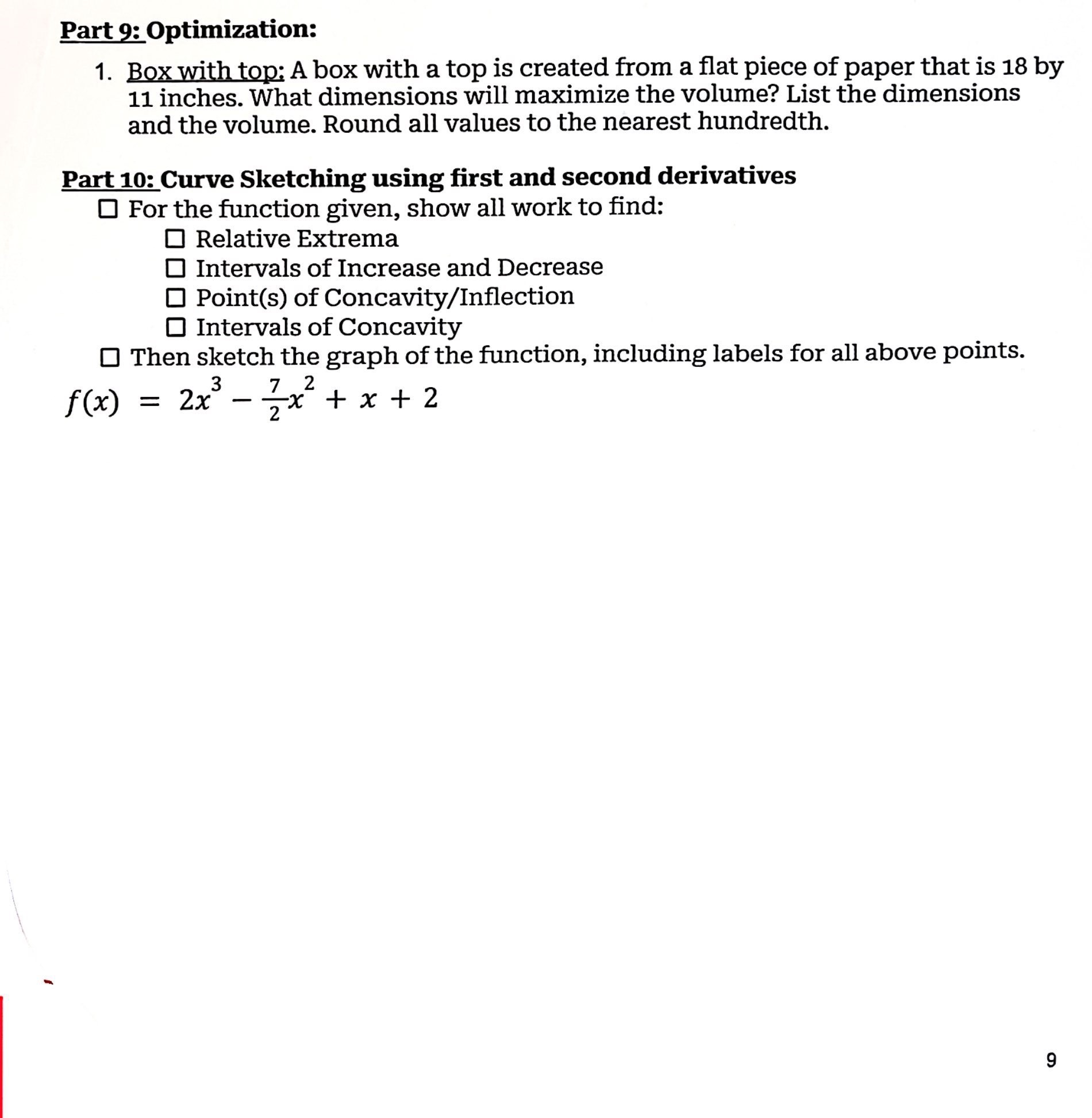 Part 9: Optimization: 1. Box with top: A box with a | Chegg.com