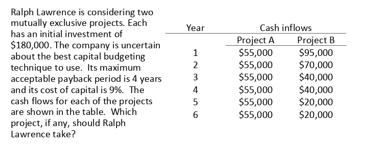 Solved Year Ralph Lawrence is considering two mutually | Chegg.com